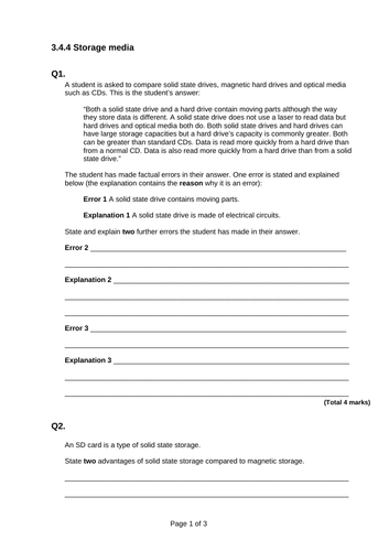 Gcse Computer Science Exam Questions Question Bank Aqa With Answers Teaching Resources