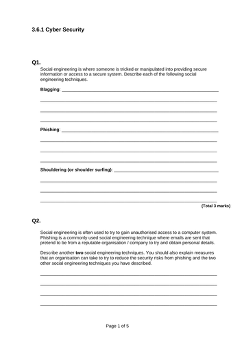Gcse Computer Science Exam Questions Question Bank Aqa With Answers Teaching Resources