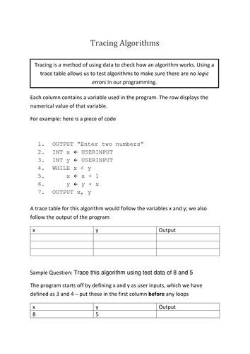 Trace Tables - AQA GCSE Computer Science exam questions | Teaching ... Trace Tables - AQA GCSE Computer Science exam questions | Teaching ...