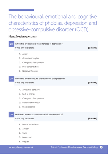 A Level Psychology: Psychopathology: The Clinical Characteristics of ...