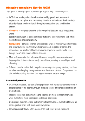 A Level Psychology: Psychopathology: The Clinical Characteristics of ...