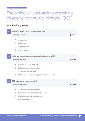 A Level Psychology: Biological approach to explaining OCD | Teaching ...