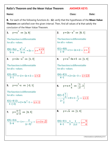 Rolle's Theorem & The Mean Value Theorem - 30 practice problems ...