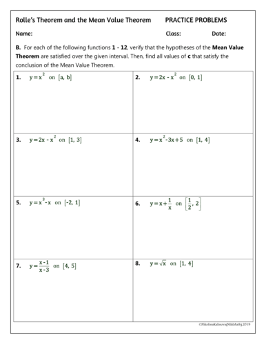 Rolle's Theorem & The Mean Value Theorem - 30 practice problems ...