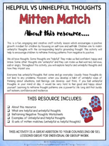 Helpful vs Unhelpful Thoughts Mitten Match - Winter Counseling Activity ...