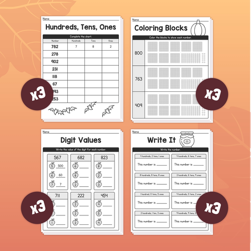Fall Place Value Worksheets | Hundreds, Tens, & Ones, Autumn Math ...