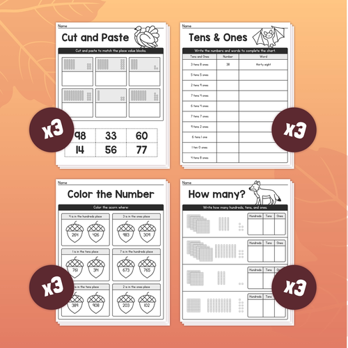Fall Place Value Worksheets | Hundreds, Tens, & Ones, Autumn Math ...
