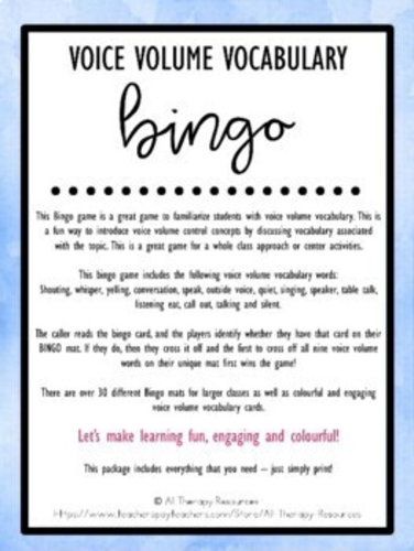 Voice Volume Vocabulary BINGO GAME - Fun Activity - Tone of Voice ...