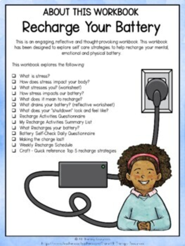 Recharge Your Battery Workbook - Self Care SEL Fill Your Cup Craft ...