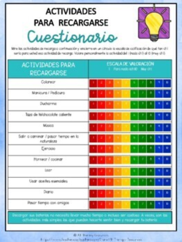 SPANISH VERSION Recharge Your Battery Workbook - Self Care SEL Craft ...