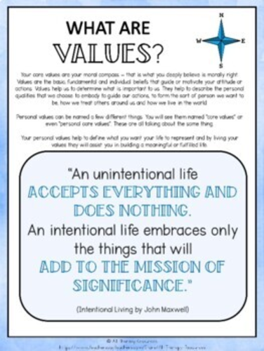 Personal Values Workbook Unit - Health Education and Counseling Life ...