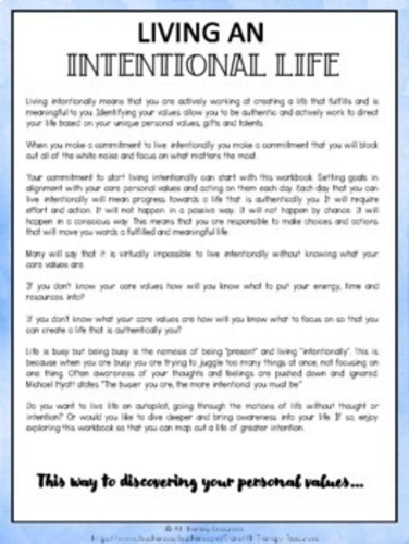 Personal Values Workbook Unit - Health Education and Counseling Life ...