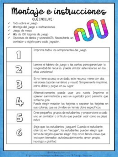 SPANISH VERSION Recharge Your Battery Board Game - Self Care SEL Back ...