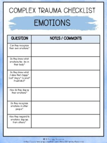 Complex Trauma Questions - Counseling Intake Tool - Self Emotions ...