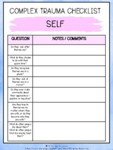 Complex Trauma Questions - Counseling Intake Tool - Self Emotions ...