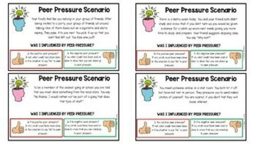 Peer Pressure Scenario Cards for Teenagers I School Counseling Lesson ...