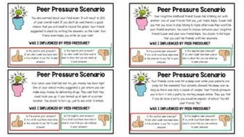 Peer Pressure Scenario Cards for Teenagers I School Counseling Lesson ...