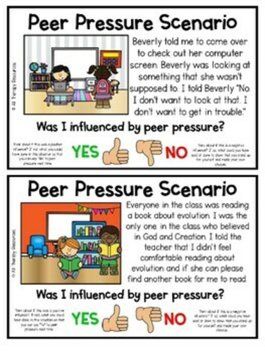 Peer Pressure Scenario Cards I School Counseling I Personal Space ...