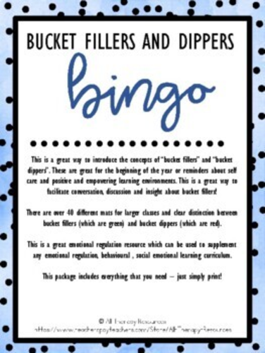 Bucket Filling and Bucket Dippers BINGO GAME | Teaching Resources