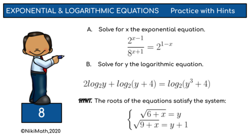Exponential & Logarithmic Equations - Self-Checking Practice (with ... Exponential & Logarithmic Equations - Self-Checking Practice (with ...