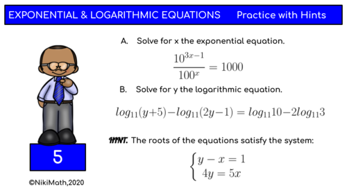 Exponential & Logarithmic Equations - Self-Checking Practice (with ... Exponential & Logarithmic Equations - Self-Checking Practice (with ...