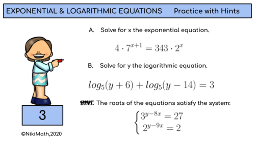 Exponential & Logarithmic Equations - Self-Checking Practice (with ... Exponential & Logarithmic Equations - Self-Checking Practice (with ...