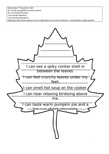 Autumn Senses Poem Year One and Year Two. | Teaching Resources