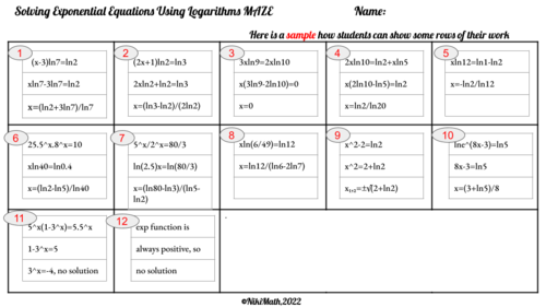 Solving Exponential Equations Using Logarithms - Maze with 2 Ends (one ... Solving Exponential Equations Using Logarithms - Maze with 2 Ends (one ...