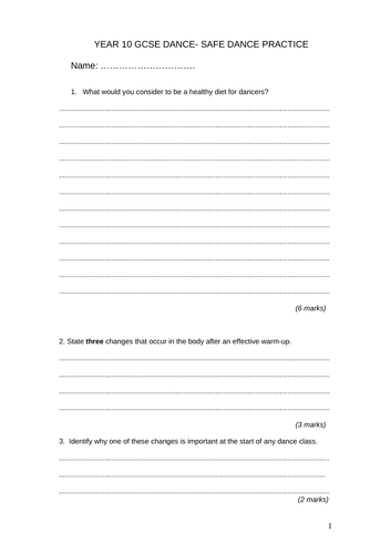 Safe Dance Practice Test GCSE DANCE | Teaching Resources Safe Dance Practice Test GCSE DANCE | Teaching Resources