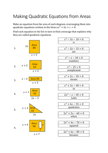 Making quadratics from areas | Teaching Resources