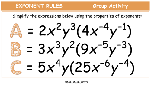 Exponent Rules - Alphabet Themed Cards(3 problems per card) /Classwork ...