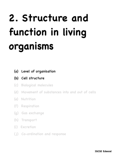 IGCSE biology Edexcel: Level of organisation + Cell structure ...