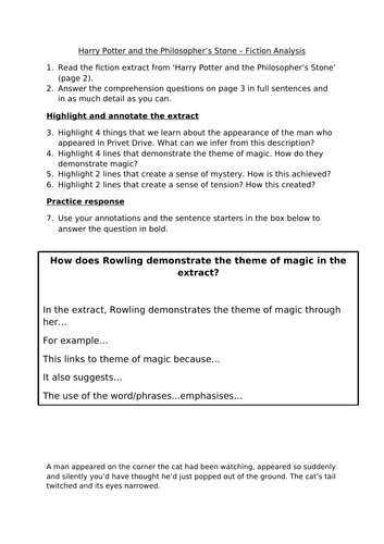 Harry Potter Extract - Fiction Analysis | Teaching Resources