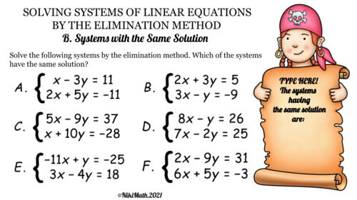 Systems of Linear Equations (Elimination Method) -Triple Activity ...