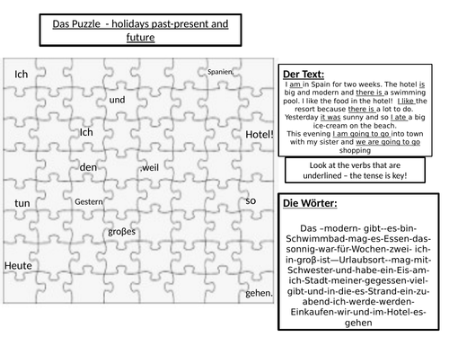 puzzle gcse german past, present and future holidays + key verbs ...