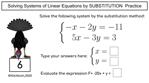 Solving Systems of Linear Equations by Substitution - Turkey Themed ...
