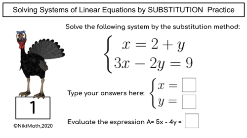 Solving Systems of Linear Equations by Substitution - Turkey Themed ...