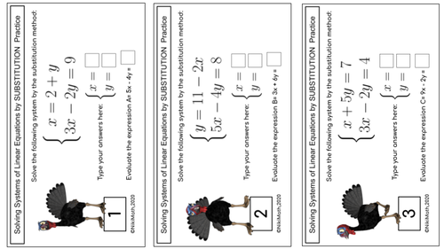 Solving Systems of Linear Equations by Substitution - Turkey Themed ...
