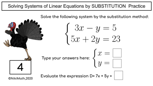 Solving Systems of Linear Equations by Substitution - Turkey Themed ...