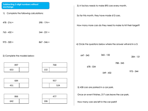 3-digit Subtraction Worksheet (No exchanging) | Teaching Resources