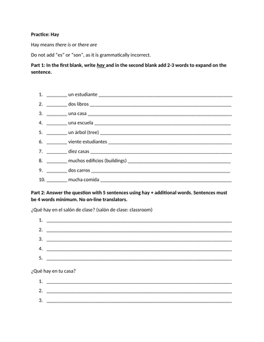 Practice: Hay (Spanish) | Teaching Resources