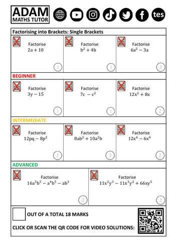 GCSE Factorising into Brackets Worksheets, Exam Questions & Solutions ...