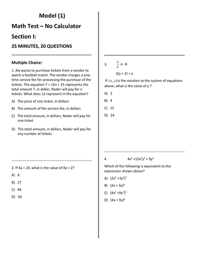 SAT model Exam | Teaching Resources