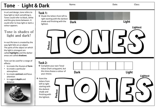 Art cover work/cover lesson worksheet - Tone | Teaching Resources