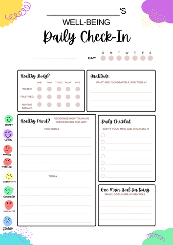 Well Being Daily Check in Resource Mental Health | Teaching Resources
