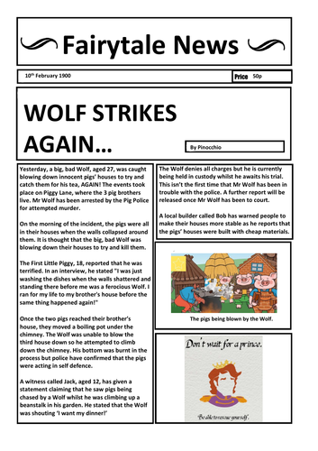 Fairytale Newspaper Report- 3 Little Pigs and template | Teaching Resources