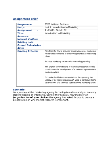 BTEC L3 Business - Unit 3 - Assignment Templates: Introduction to ...