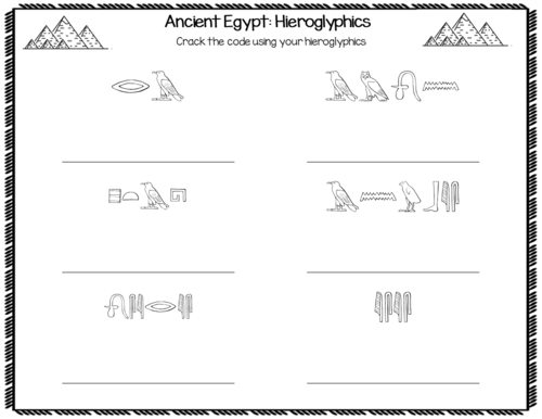 Ancient Egypt Hieroglyphics Worksheets with answers and alphabet poster | Teaching Resources
