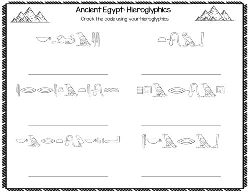 Ancient Egypt Hieroglyphics Worksheets with answers and alphabet poster | Teaching Resources