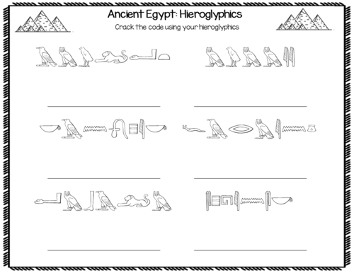Ancient Egypt Hieroglyphics Worksheets with answers and alphabet poster | Teaching Resources